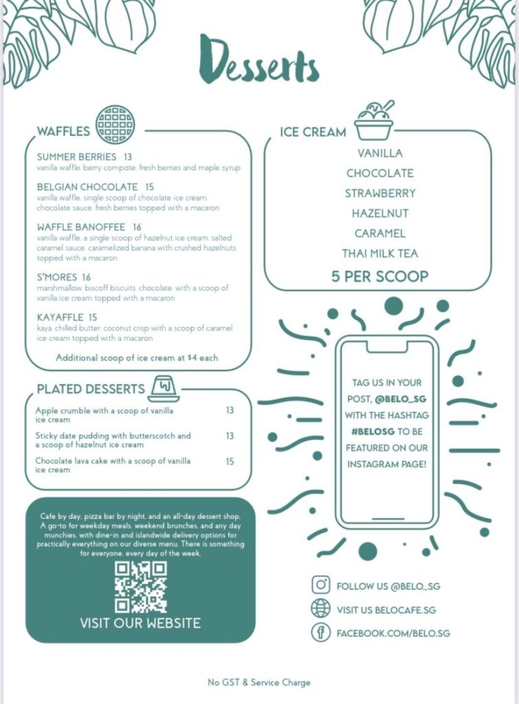 Belo Cafe and Pizza Bar Singapore Menu Prices Updated Apr 2024