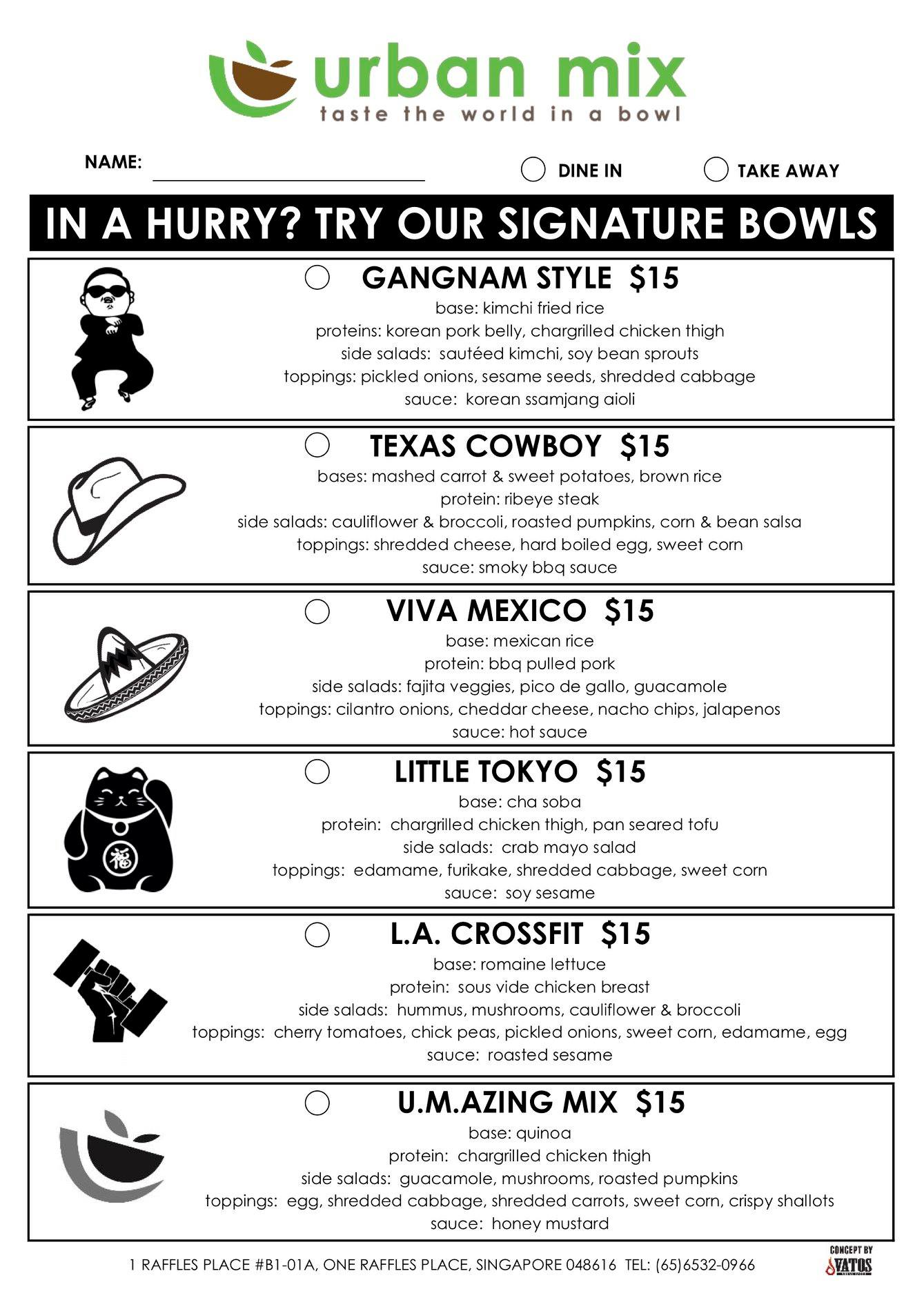 Urban Mix Singapore Menu & Price List Updated Apr 2024