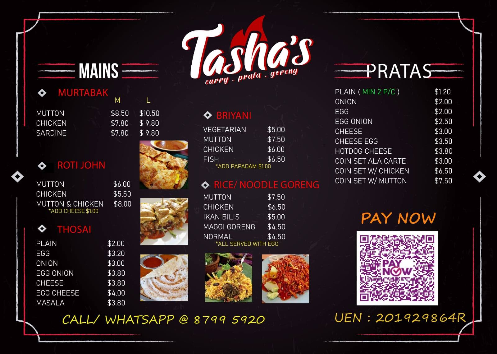 Tasha’s Restaurant S'pore Menu Updated 2023
